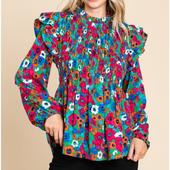 JODIFL | Tops | Colorful Poppies Smocked Top | Poshmark
